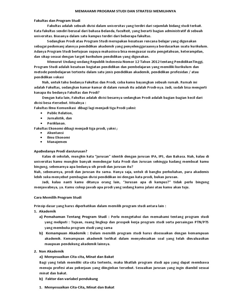 Memahami Program Studi Dan Prospek Karirnya | PDF