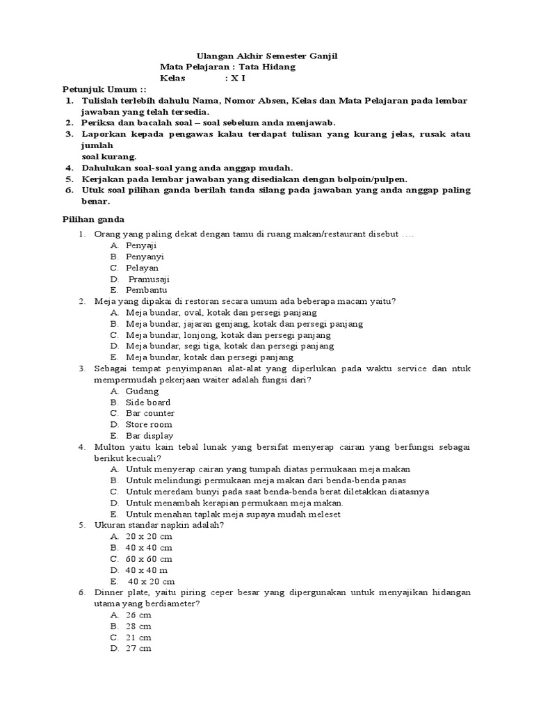 Uts Tata Hidang 11 | PDF