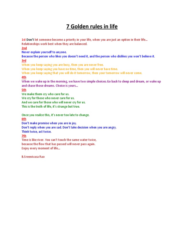 7 Golden Rules for a Happy Life | PDF