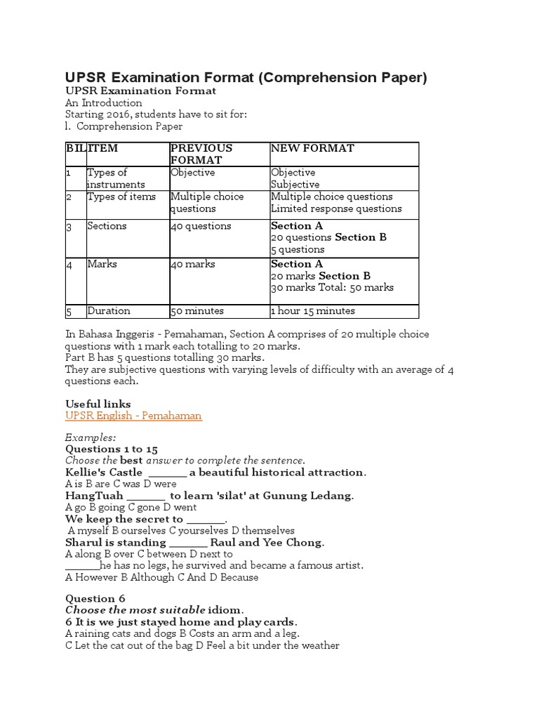 UPSR Examination Format Comprehension For Presentation | PDF | Spider ...