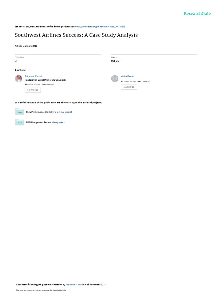 Southwest Airlines Success: A Case Study Analysis: January 2011 | PDF ...