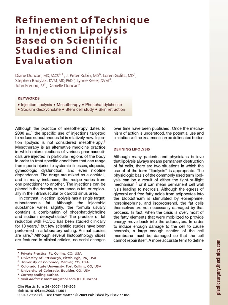 Refinement of Technique in Injection Lipolysis Based On Scientific ...