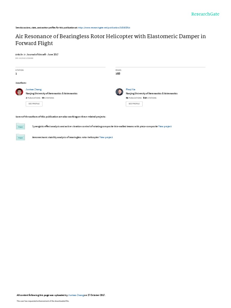 Air Resonance of Bearingless Rotor Helicopter With Elastomeric Damper ...