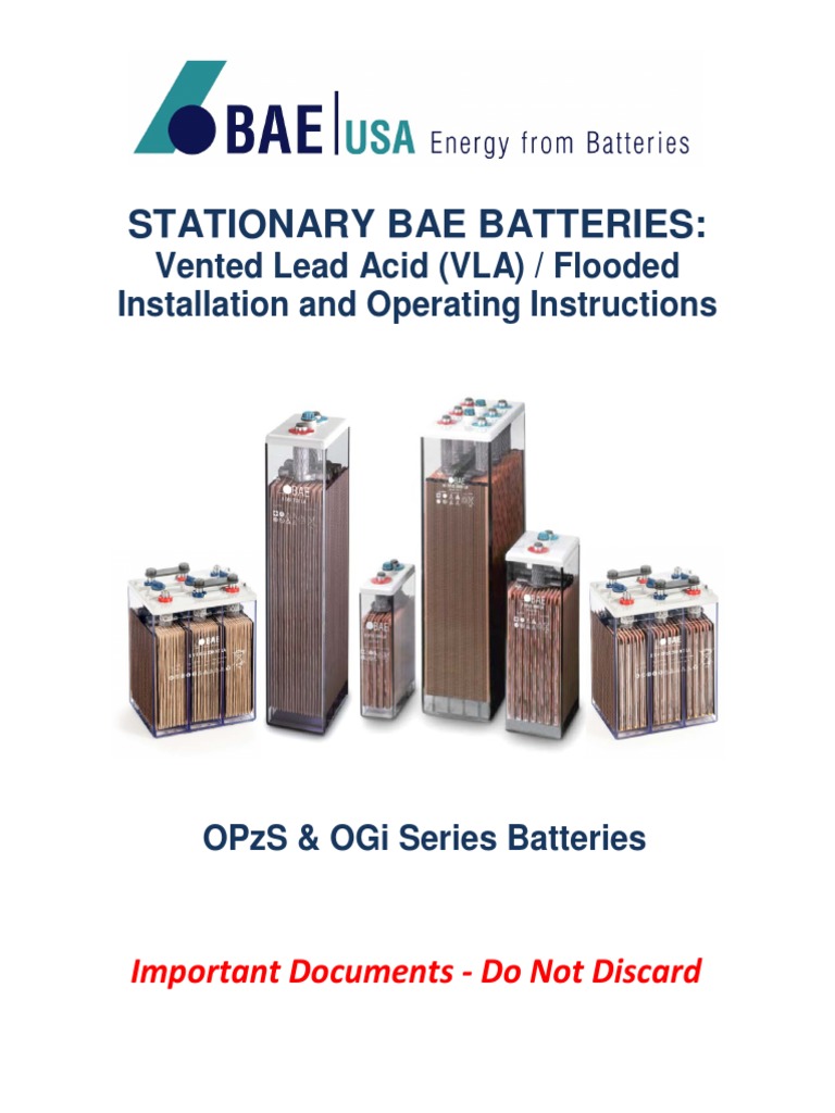 Stationary Bae Batteries:: Vented Lead Acid (VLA) / Flooded ...