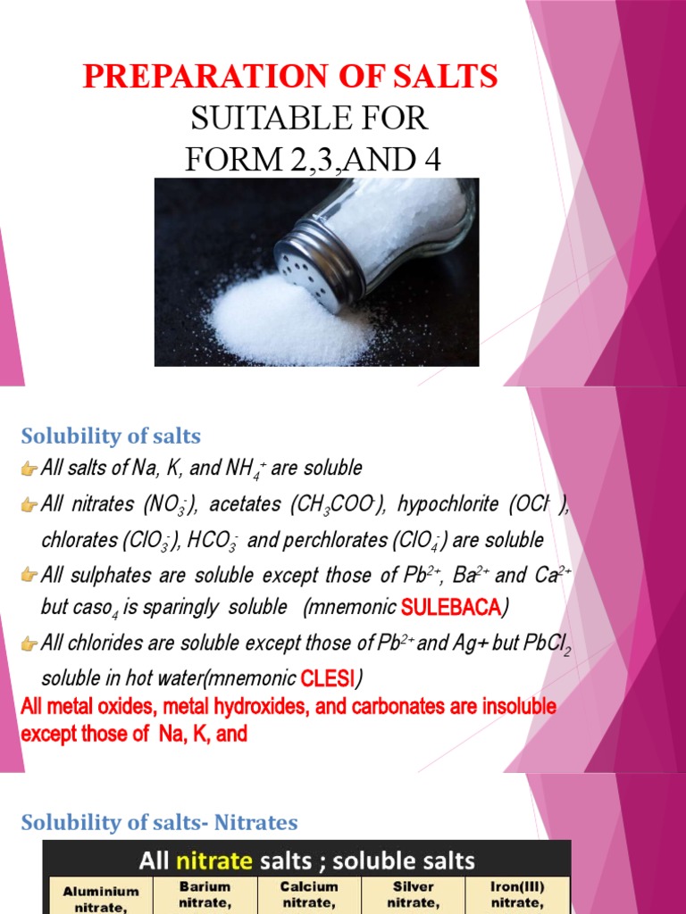 Soluble and Insoluble Salt Preparation | PDF | Salt (Chemistry ...