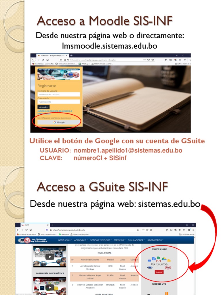 Acceso a Moodle y GSuite SIS-INF | PDF