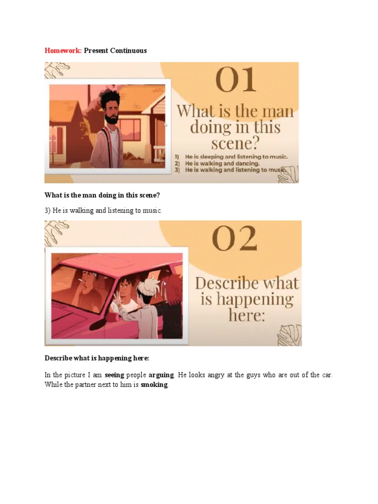 Homework-Present Continuous and Clothes. | PDF