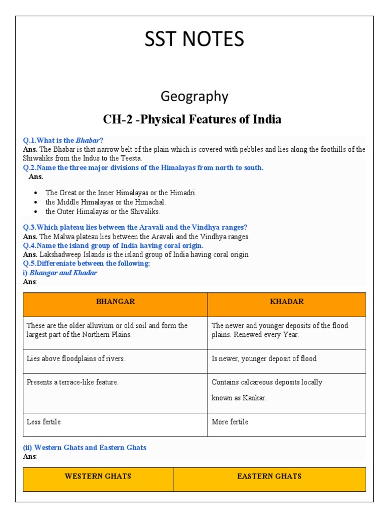 SST Notes: Geography | PDF | Himalayas | Physical Geography