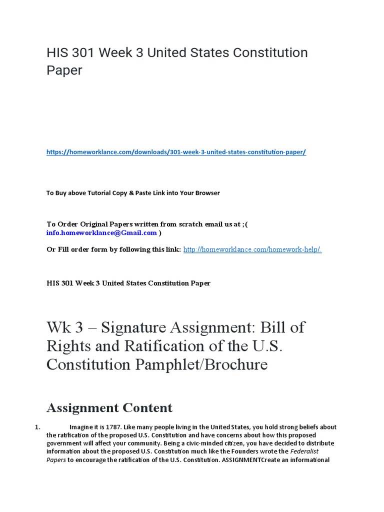 HIS 301 Week 3 United States Constitution Paper | PDF | The Federalist ...