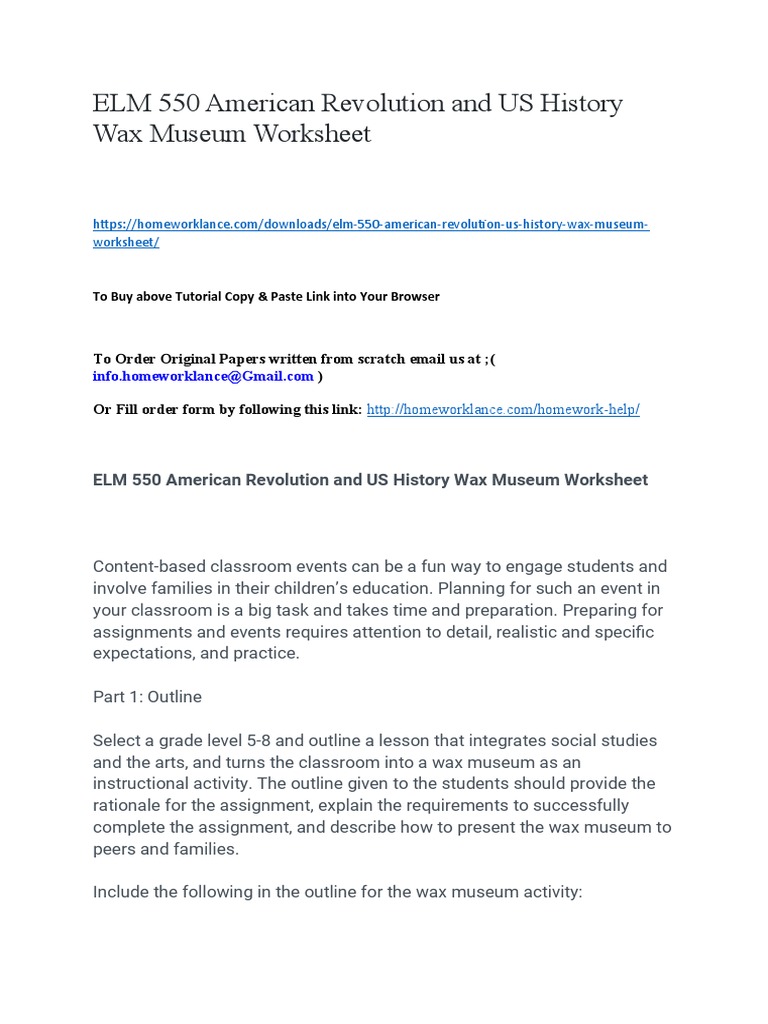 ELM 550 American Revolution and US History Wax Museum Worksheet | PDF