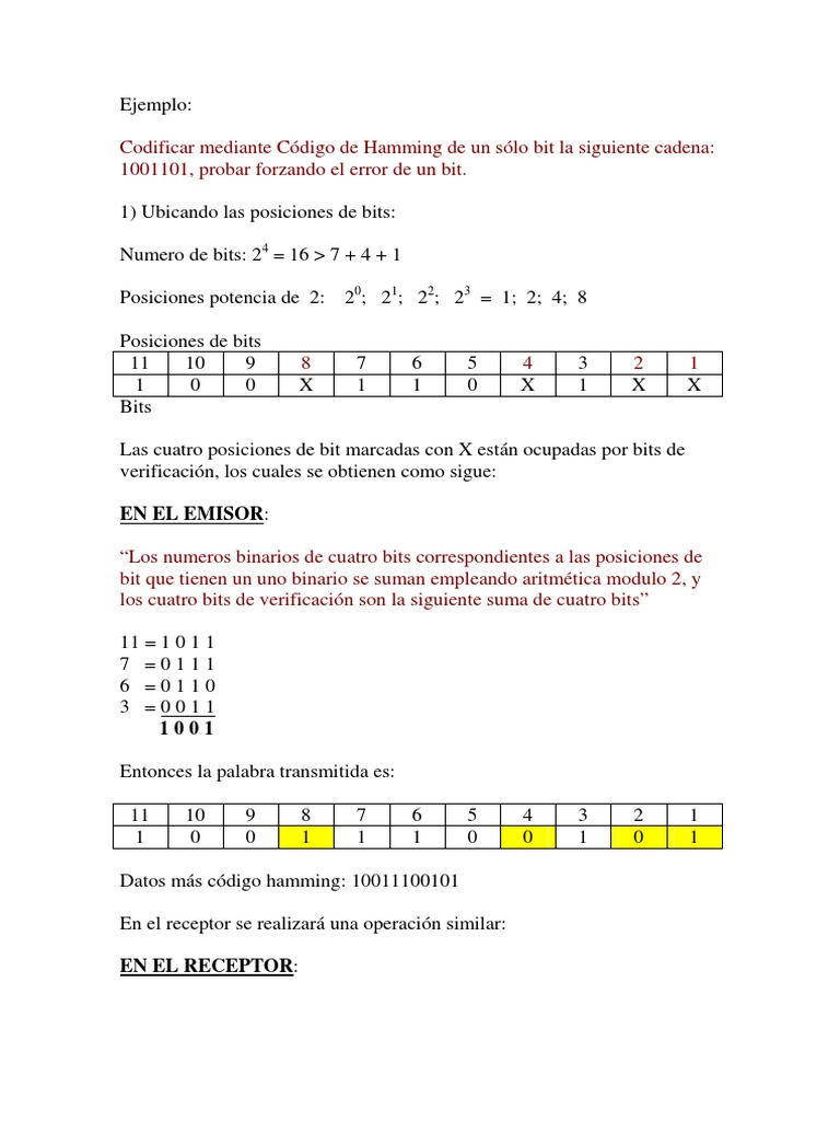 Codificación y detección de errores mediante código de Hamming de un ...