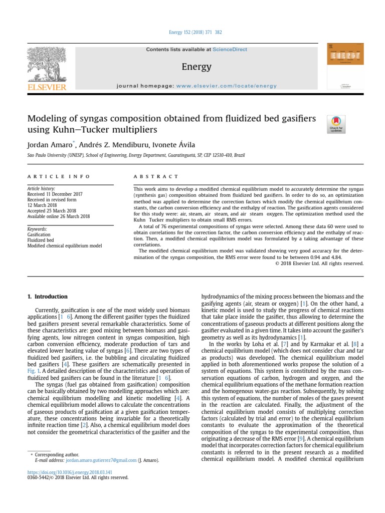 2018 - Modeling of Syngas Composition Obtained From Fluidized Bed ...