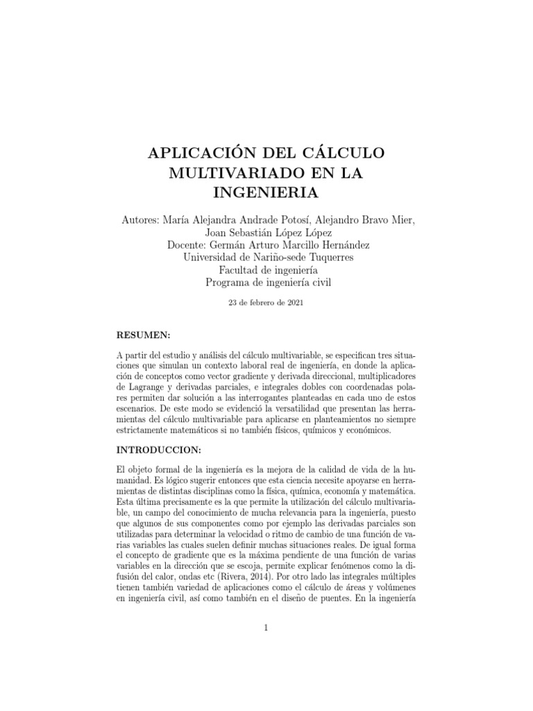 Aplicación Calculo Multivariable | PDF | Degradado | Cálculo multivariable