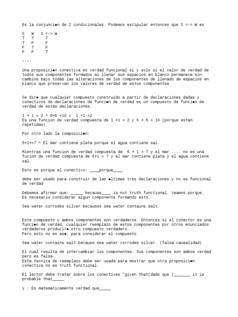 Funciones de Verdad y Conectivos Lógicos | PDF | Si y solo si | Verdad