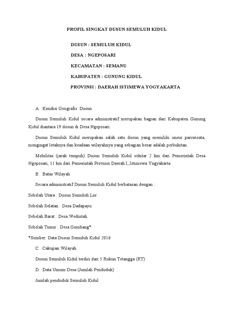 Profil Wisata Dusun Semuluh Kidul | PDF