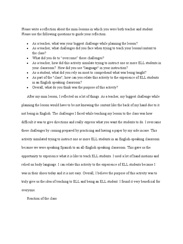 359 Mini Lesson Reflection 1 | PDF