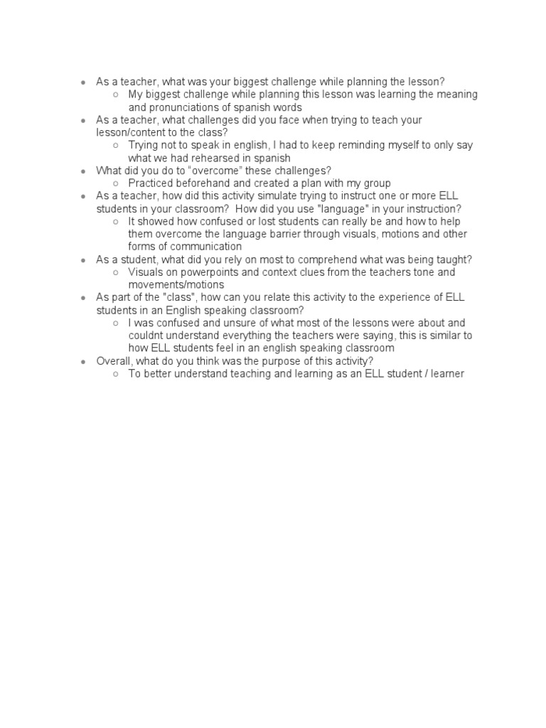 Ell Mini Lesson Reflection | PDF