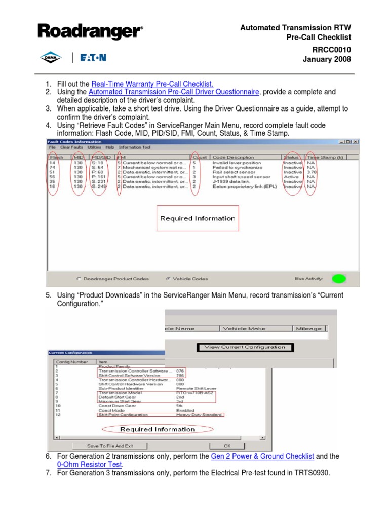 Real-Time Warranty Pre-Call Checklist. Automated Transmission Pre-Call ...
