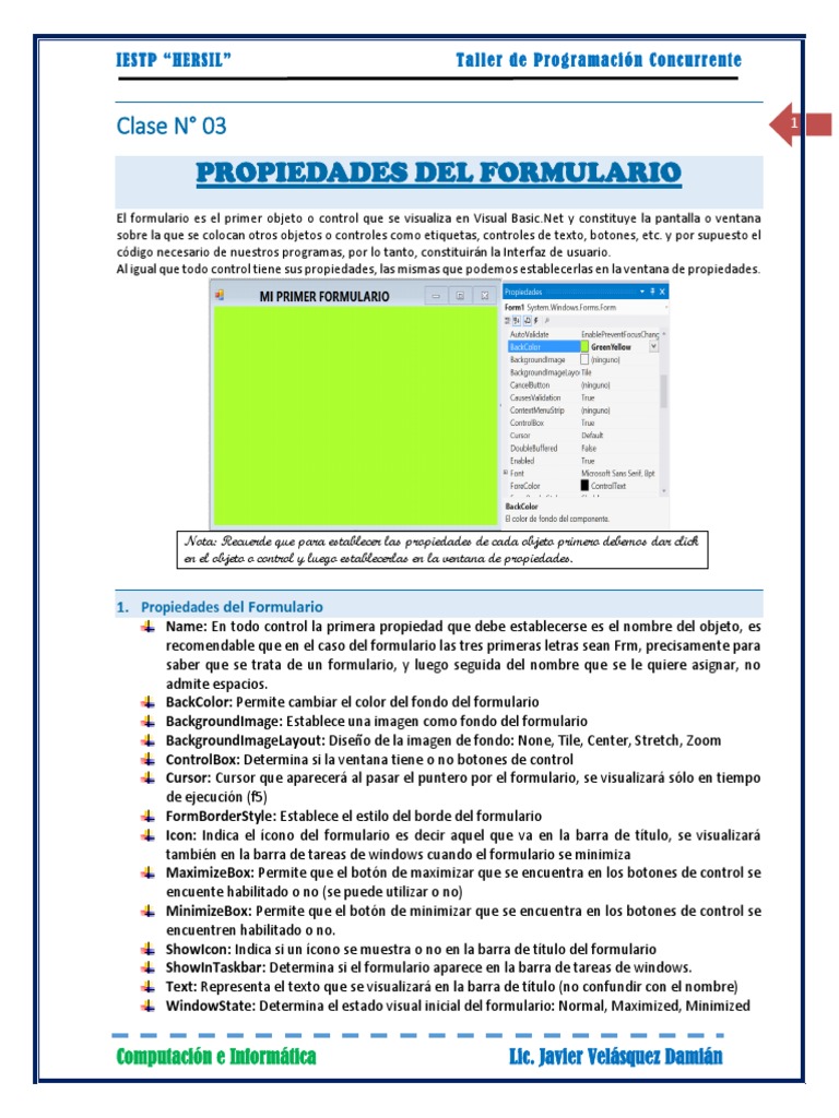 Propiedades del Formulario en VB.Net | PDF | Ventana (informática) | Informática