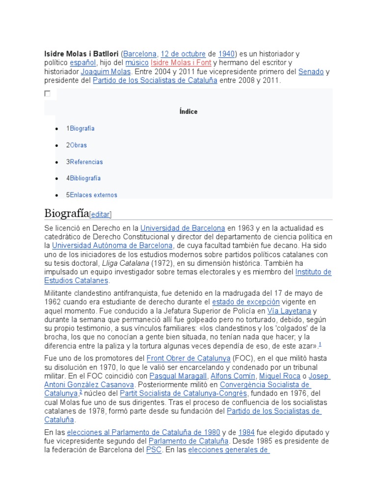 Isidre Molas I Batllori | PDF | Política de españa | Gobierno de españa