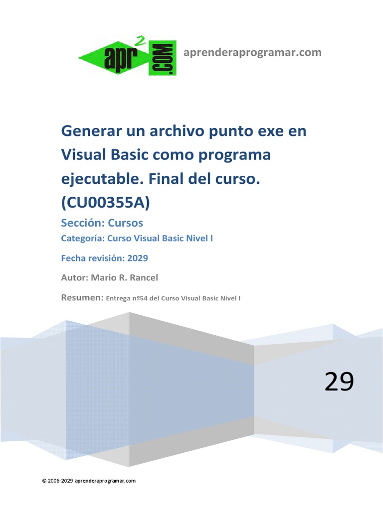 EXCEL CU00355A Crear Archivo Punto Exe Visual Basic Programa Ejecutable Fin Curso | PDF