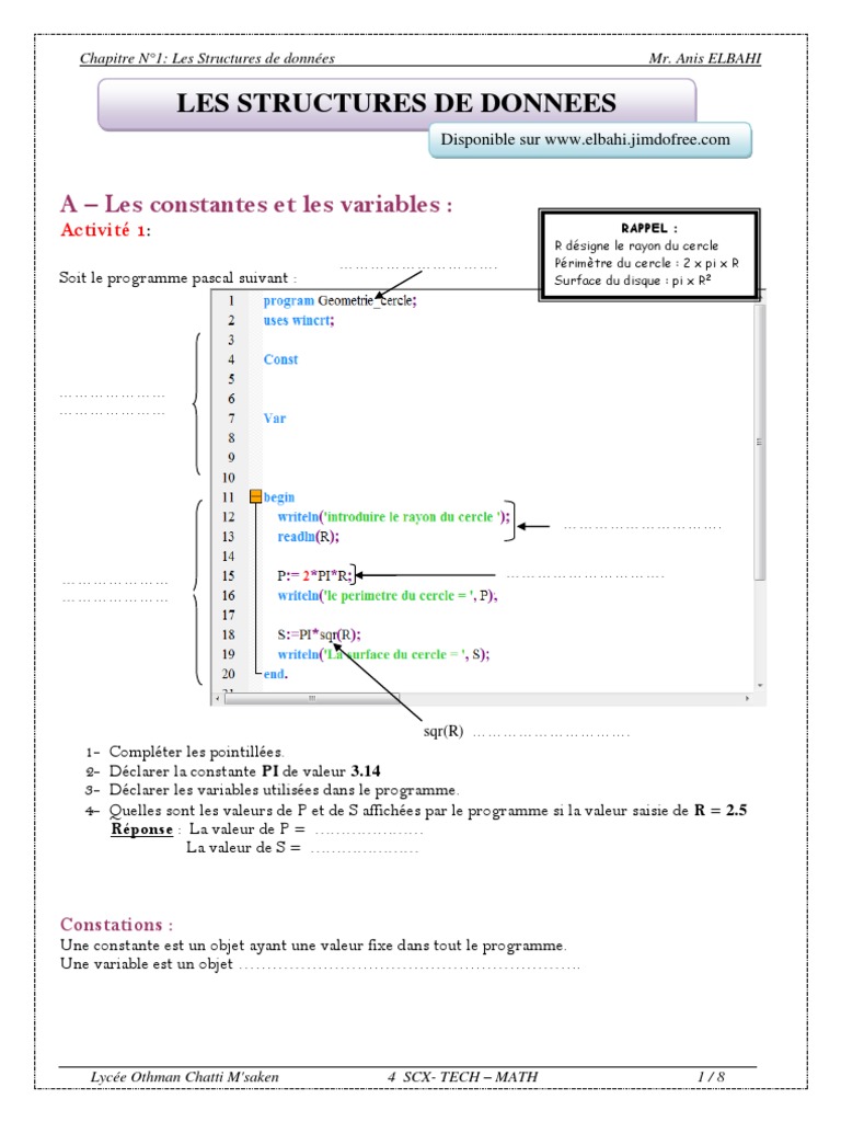 CH1 - Les Structures de Données - 4SCX - 2021 | PDF | Fonction ...