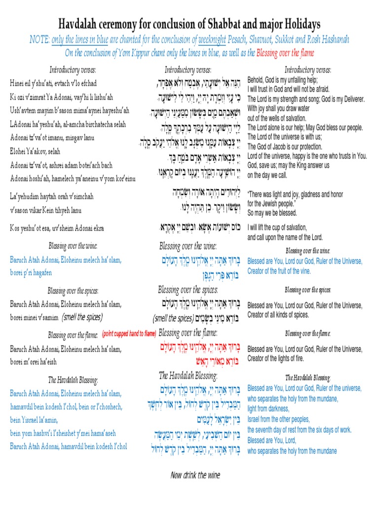 Havdalah Ceremony For Conclusion of Shabbat and Major Holidays | PDF ...