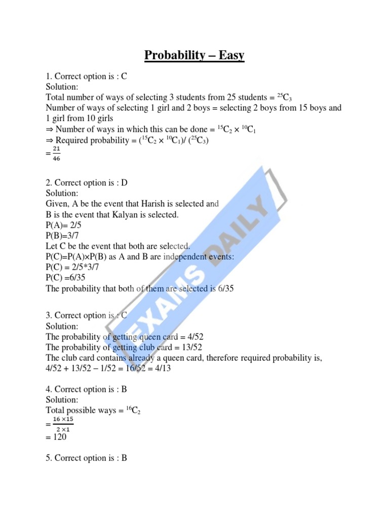Probability - Easy Ans | PDF | Odds