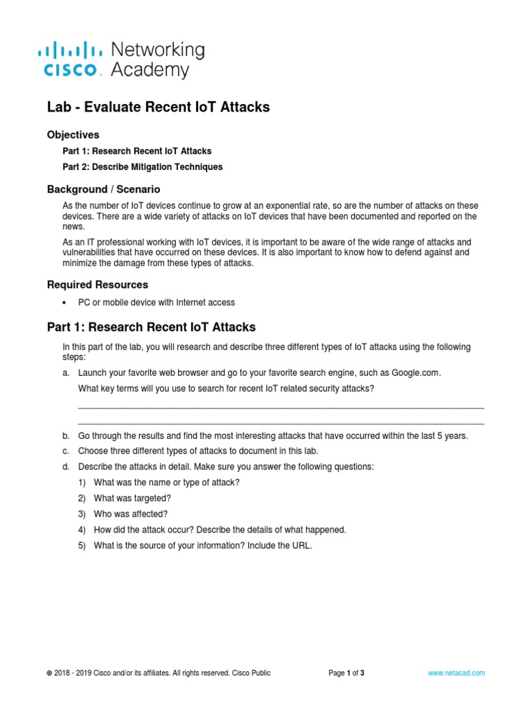 1 1 1 7 Lab Evaluate Recent Iot Attacks Pdf Internet Of Things World Wide Web