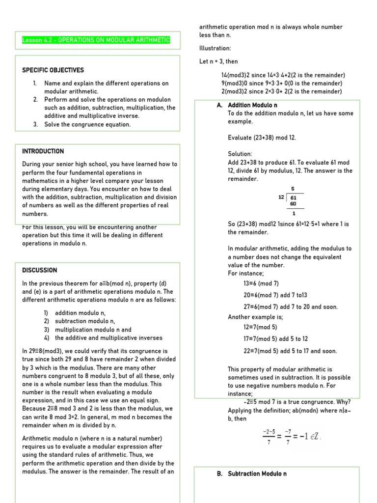 Modular Arithmetic Operations | PDF | Group (Mathematics) | Group Theory
