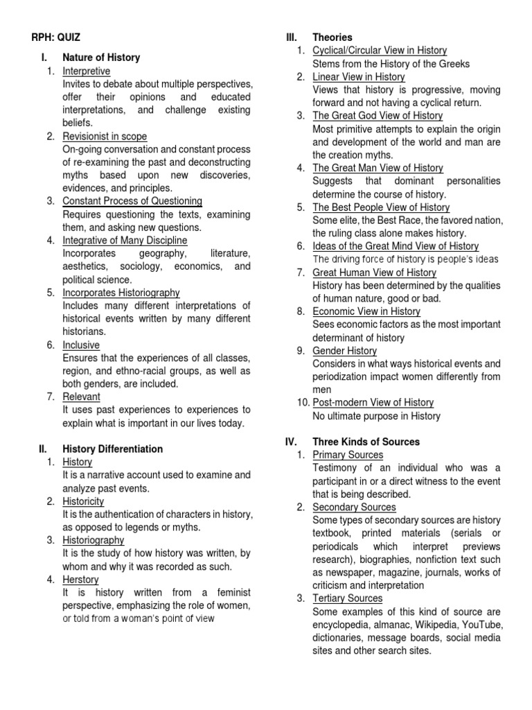 RPH: Quiz I. Nature of History Iii. Theories | PDF | Historiography | Science