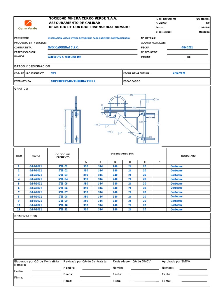 QC-ME-014 - Registro de Control Dimensional en Armado. | PDF