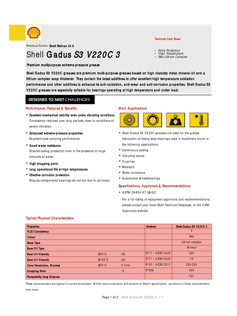 Shell Gadus S3 V220C 3 Technical Data Sheet | PDF | Chemical Substances ...