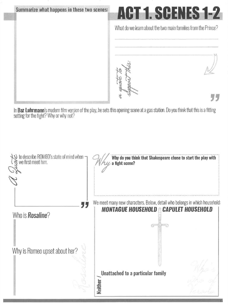 R&J Act 1.1 and 1.2 Worksheet | PDF