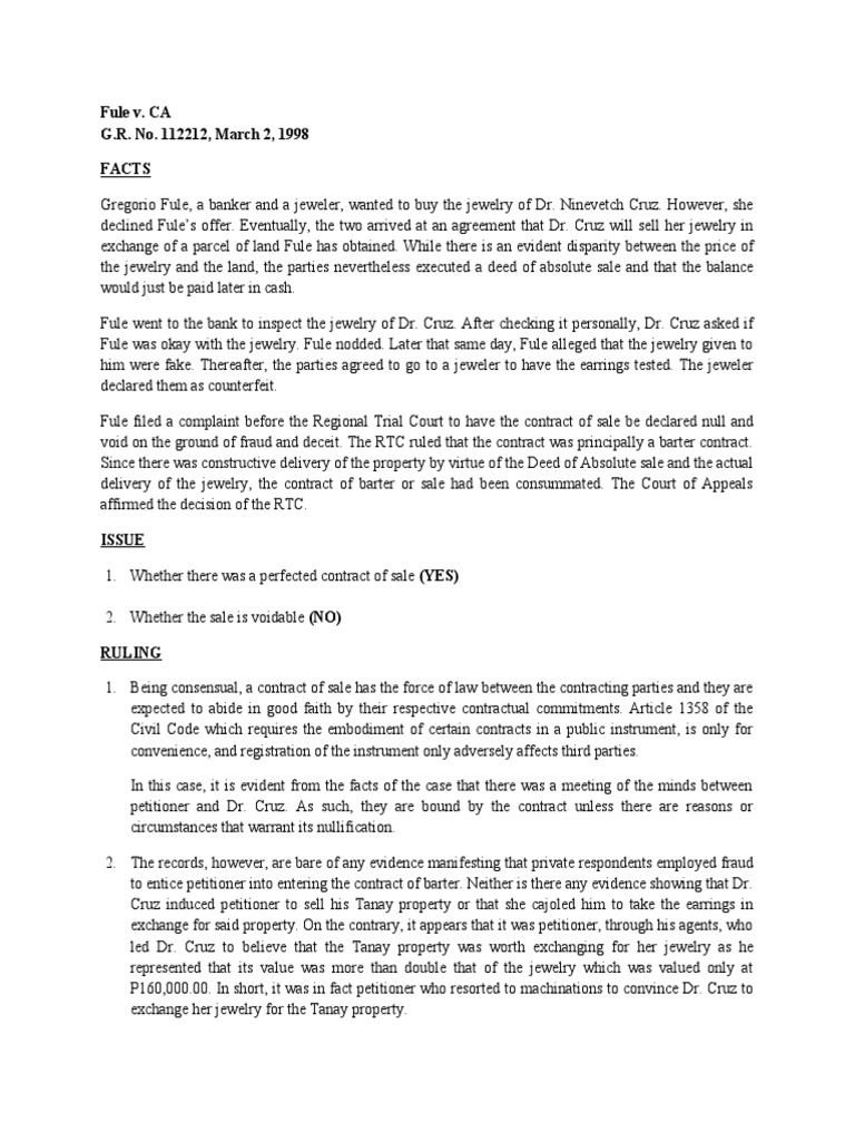Fule v. CA G.R. No. 112212, March 2, 1998 Facts | PDF | Private Law ...