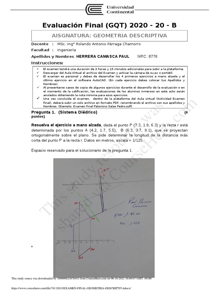 Examen Final Geometria Descriptiva | PDF | Geometría | Geometría proyectiva