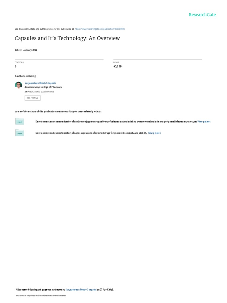 Capsules and It's Technology: An Overview: Article | PDF | Gelatin ...