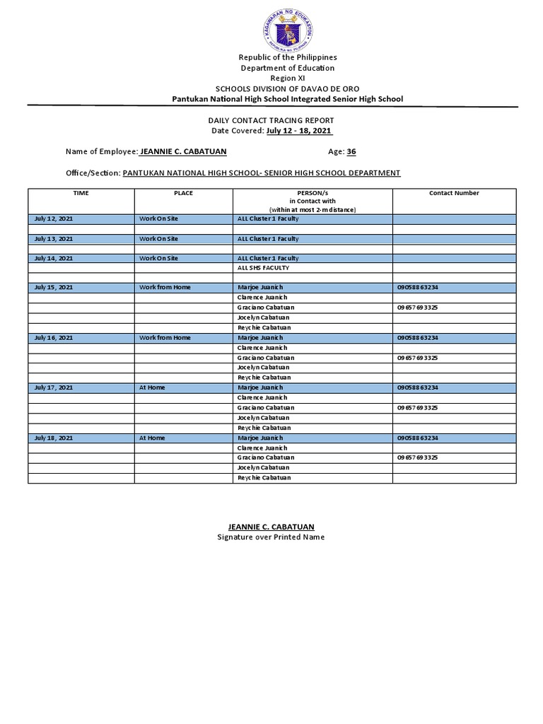 Daily Contact Tracing Report: July 2021 | PDF