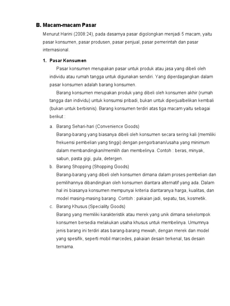 Macam-Macam Pasar: Konsumen hingga Internasional | PDF