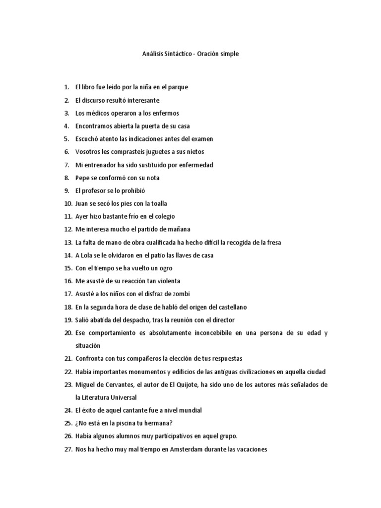 Análisis Sintáctico - Oraciones Simples | PDF