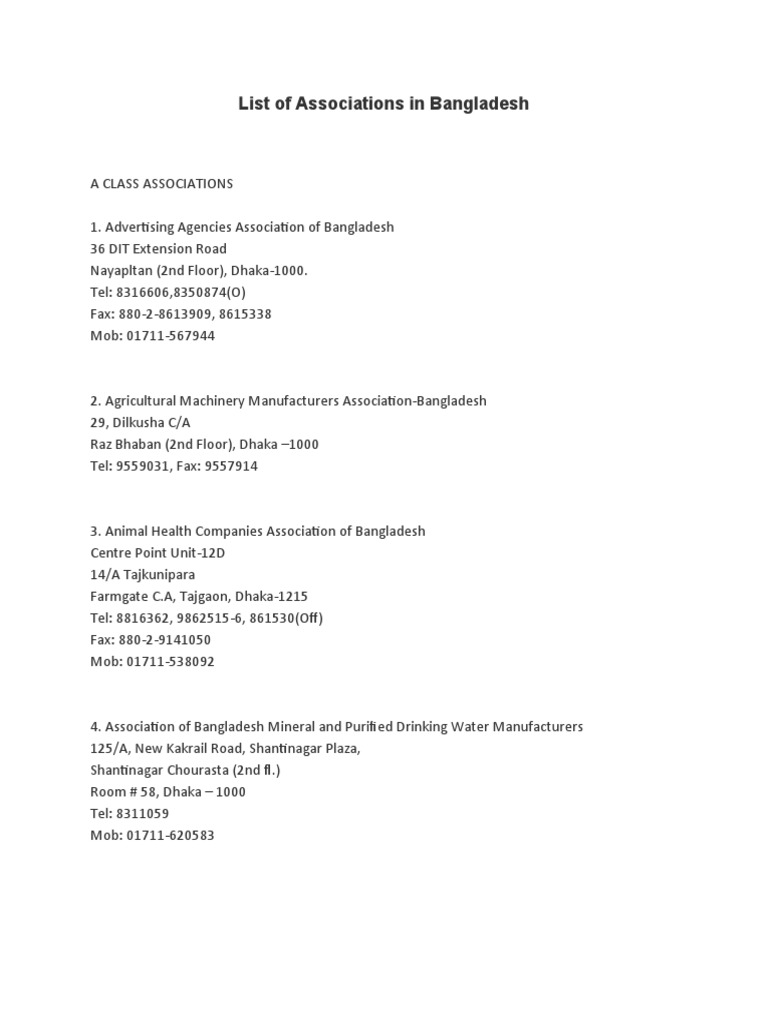 List of Associations in Bangladesh | PDF | Bangladesh | Dhaka