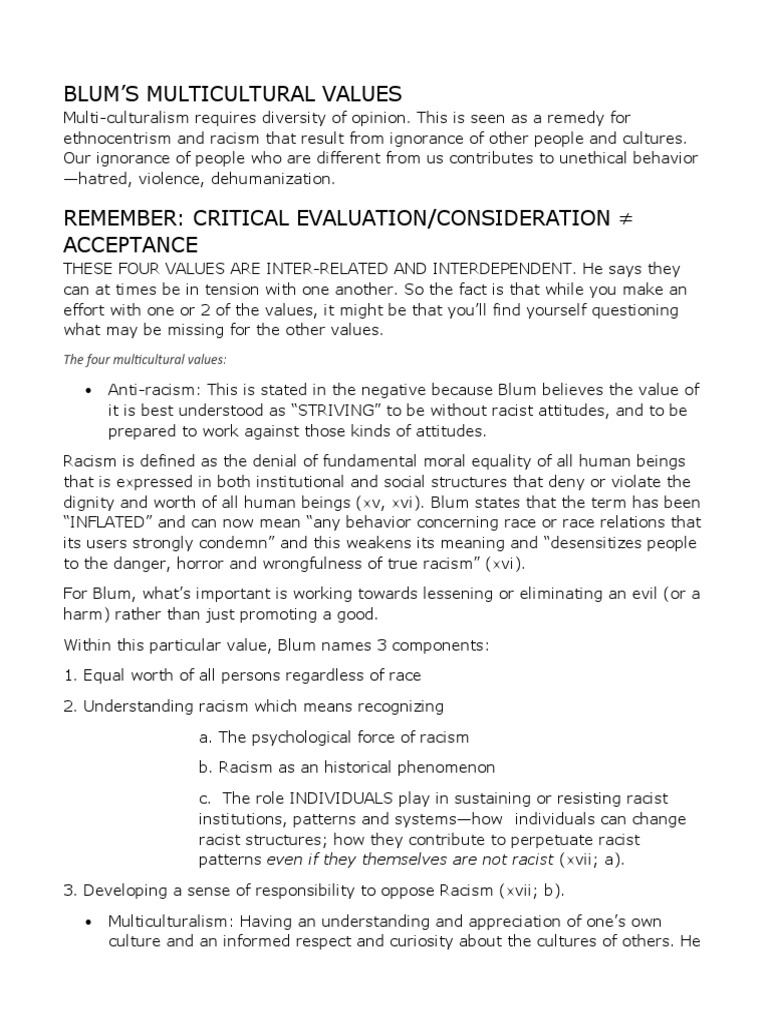 Blum Handout S2021 | PDF | Racism | Discrimination & Race Relations