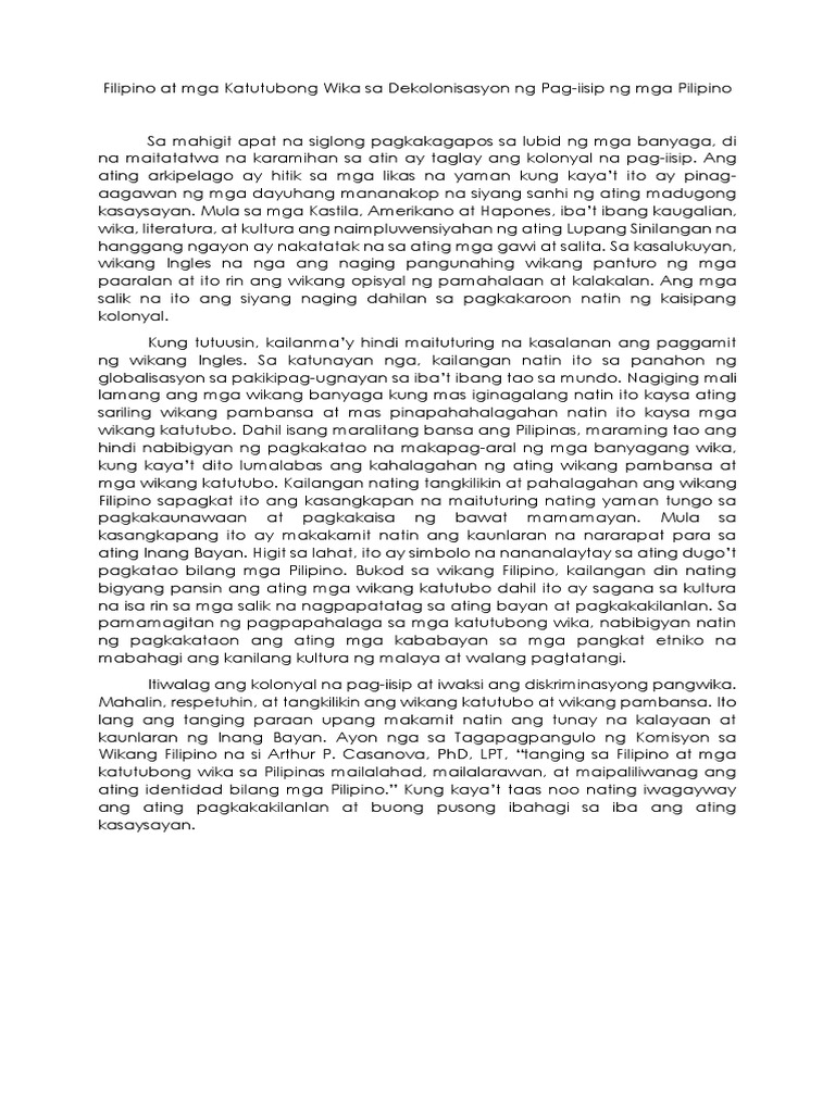 Sanaysay Tungkol Sa Tema NG Buwan NG Wika 2021 | PDF