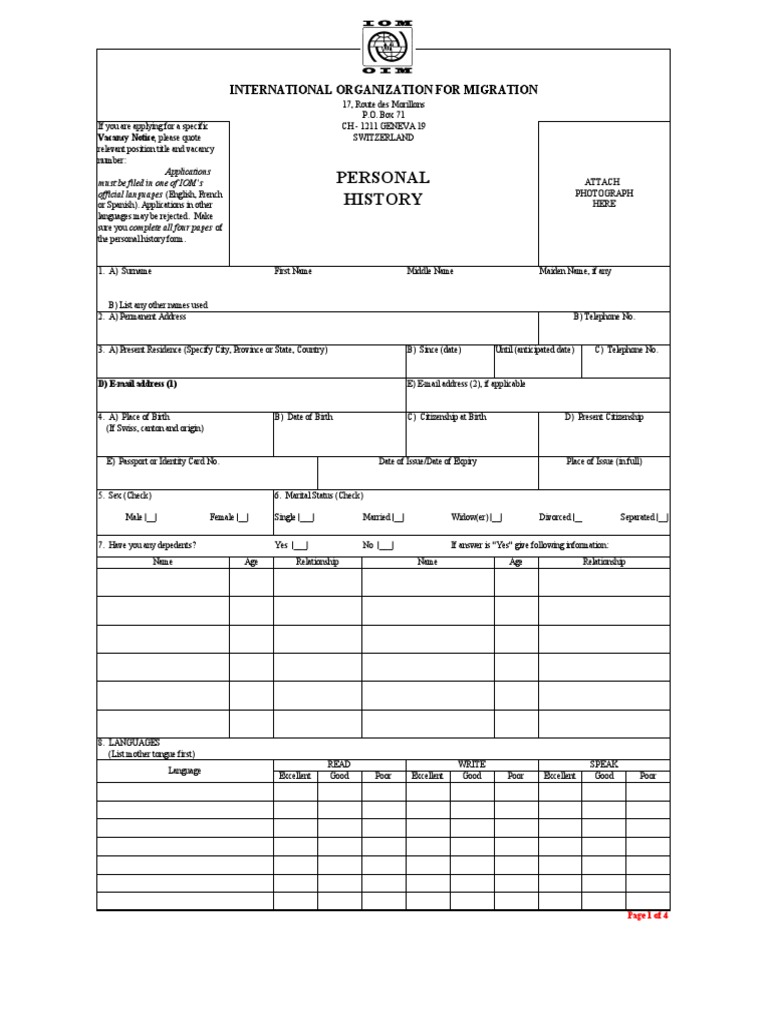 Personal History Form | PDF | Employment | Bail