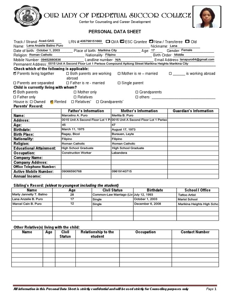FILLABLE - Personal Data Sheet (PDS) | PDF