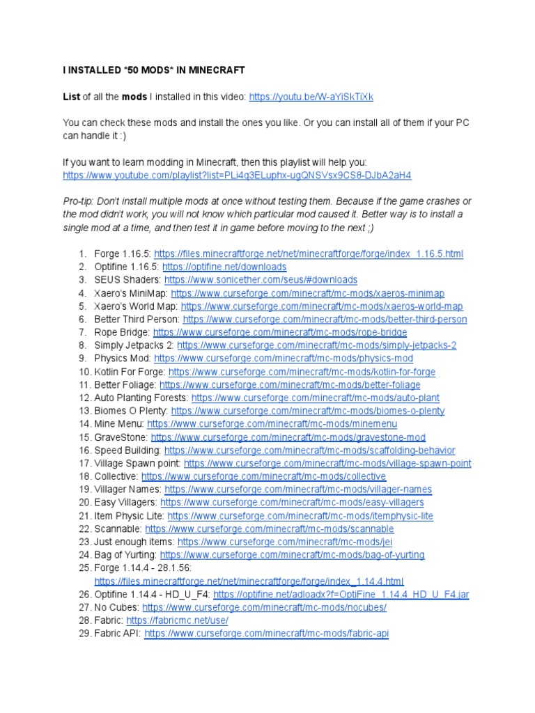 I Installed 50 Mods in Minecraft List of All The Mods I Installed in ...
