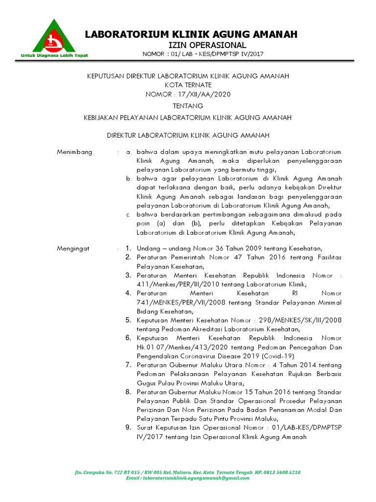 SK Kebijakan Laboratorium | PDF