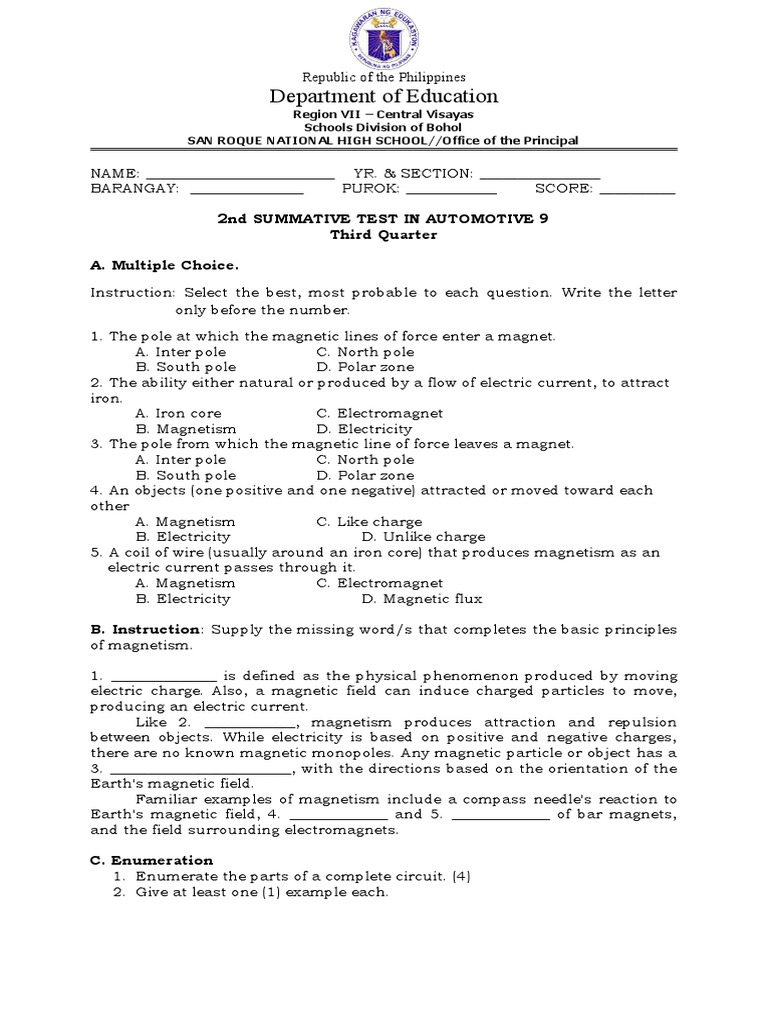 AUTO 9 SUMMATIVE TEST 2 3rd Quarter | PDF