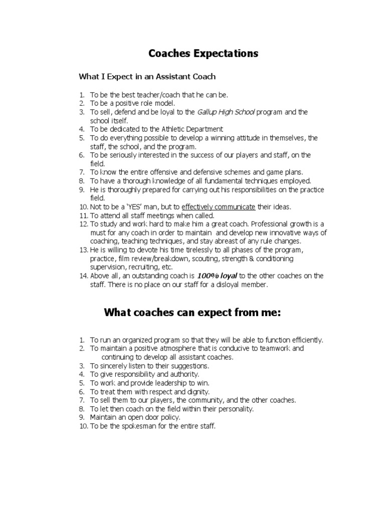 Coaches Expectations (Use For COACHES MANUAL) | PDF | Human Nature ...