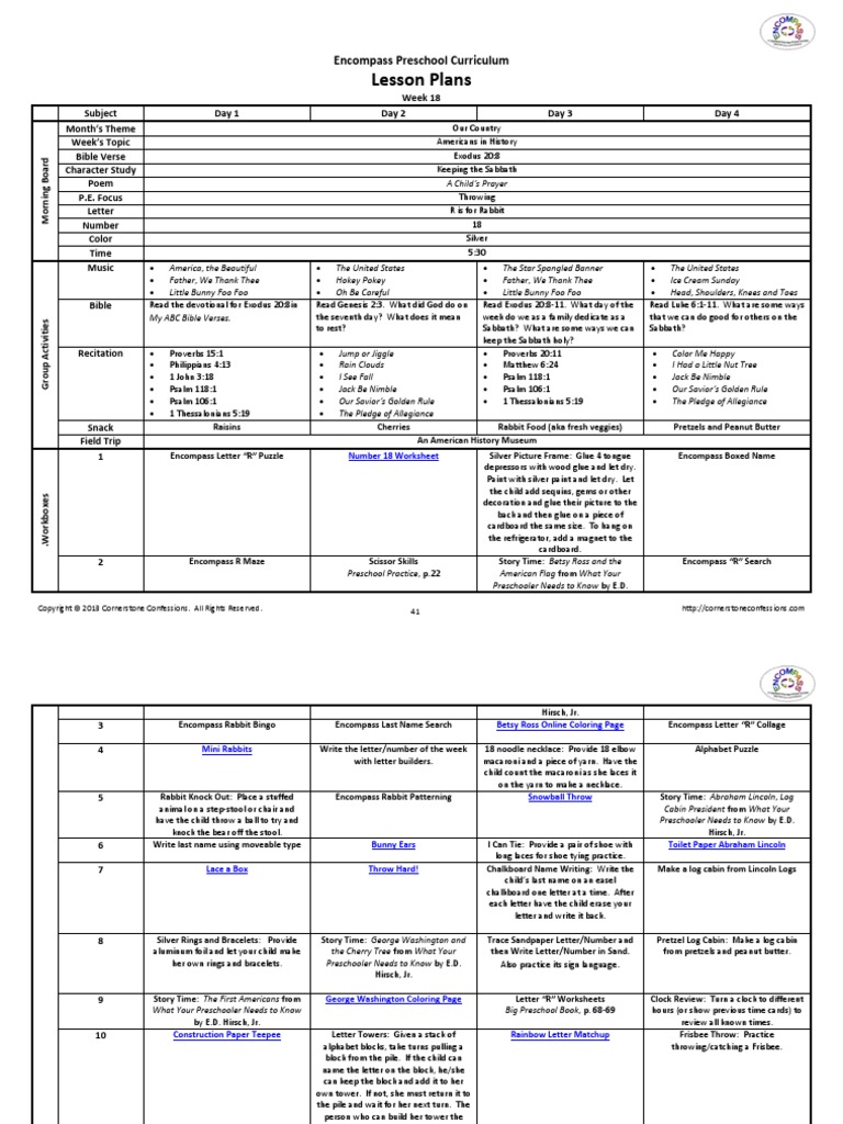 Lesson Plans: Encompass Preschool Curriculum | PDF